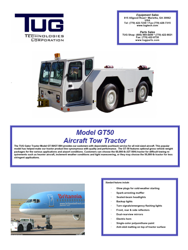 GT50 Aircraft Tow Tractor Specs | PDF | Tractor | Brake