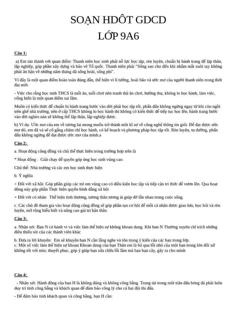 SOẠN HDÔT GDCD 9a6 | PDF