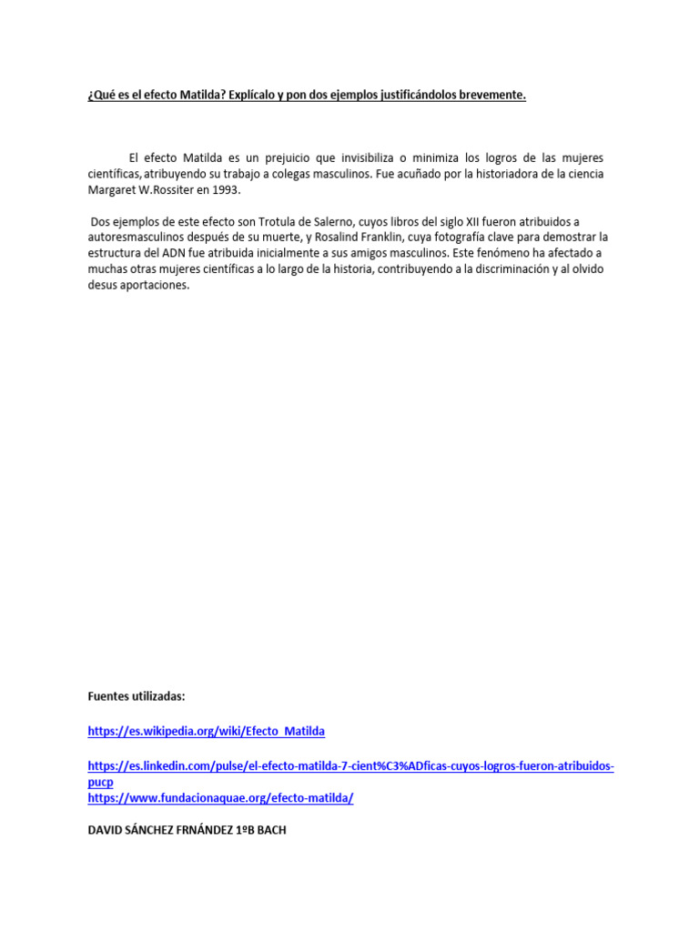 Efecto Matilda en la Ciencia Femenina | PDF