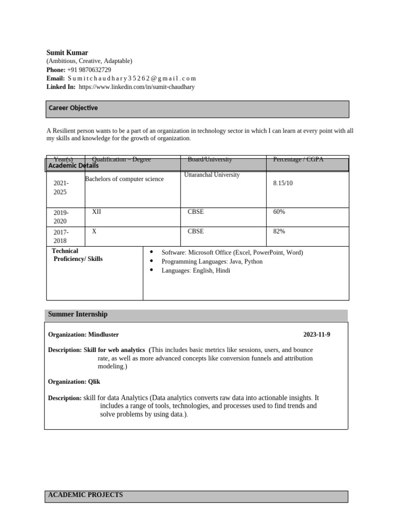 Sumit Resume | PDF | Analytics | Data
