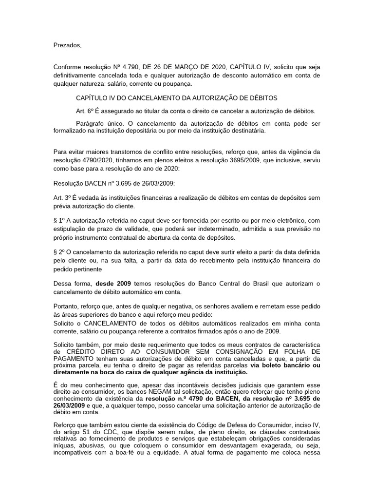Resolução-4790 (1) Pedido de Cancelamento Depido Junto Ao Banrisul ...