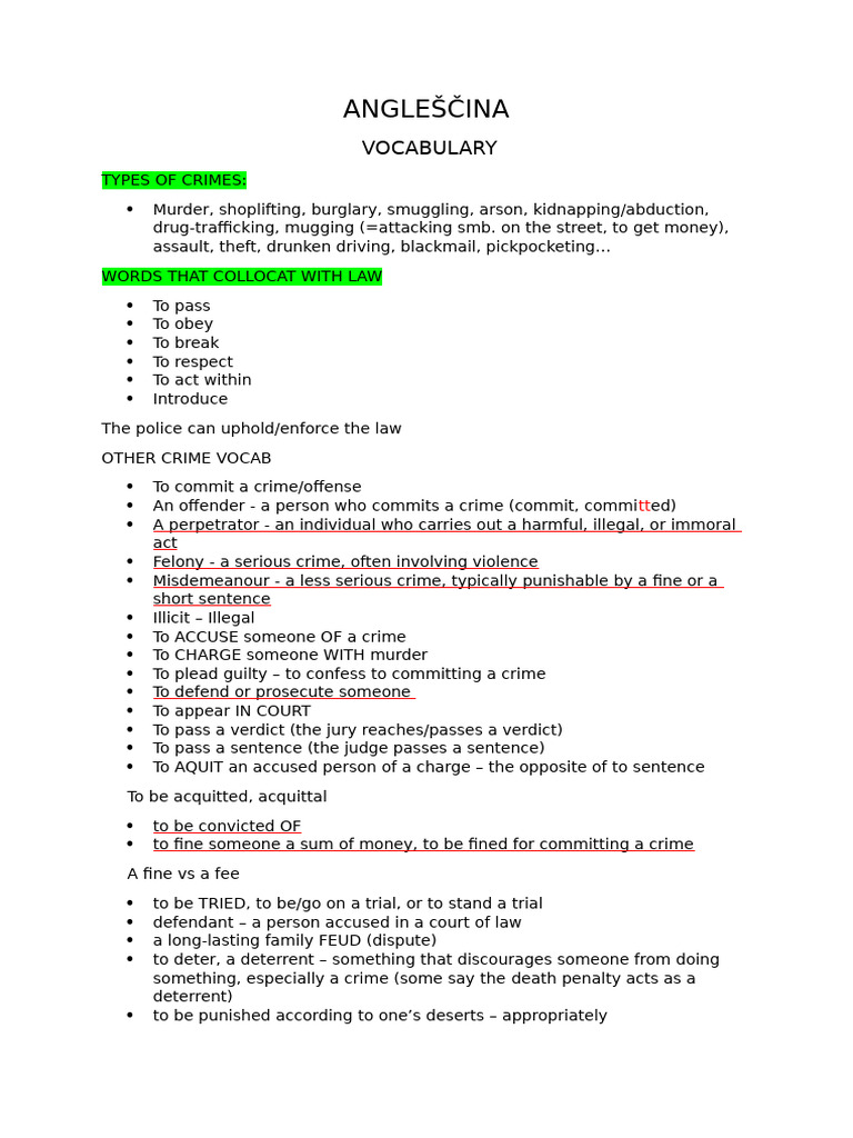 Crime Vocabulary and Legal Terms Guide | PDF | Crimes | Crime & Violence