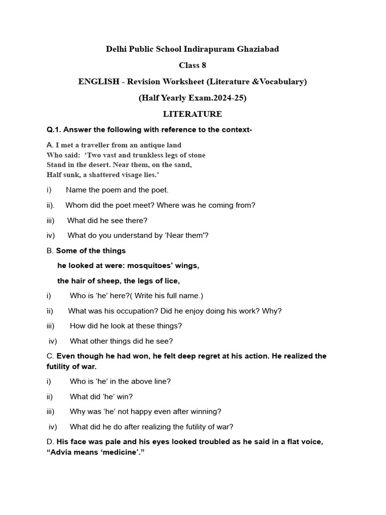 CL8 ENGLISH LIT and VOCAB | PDF