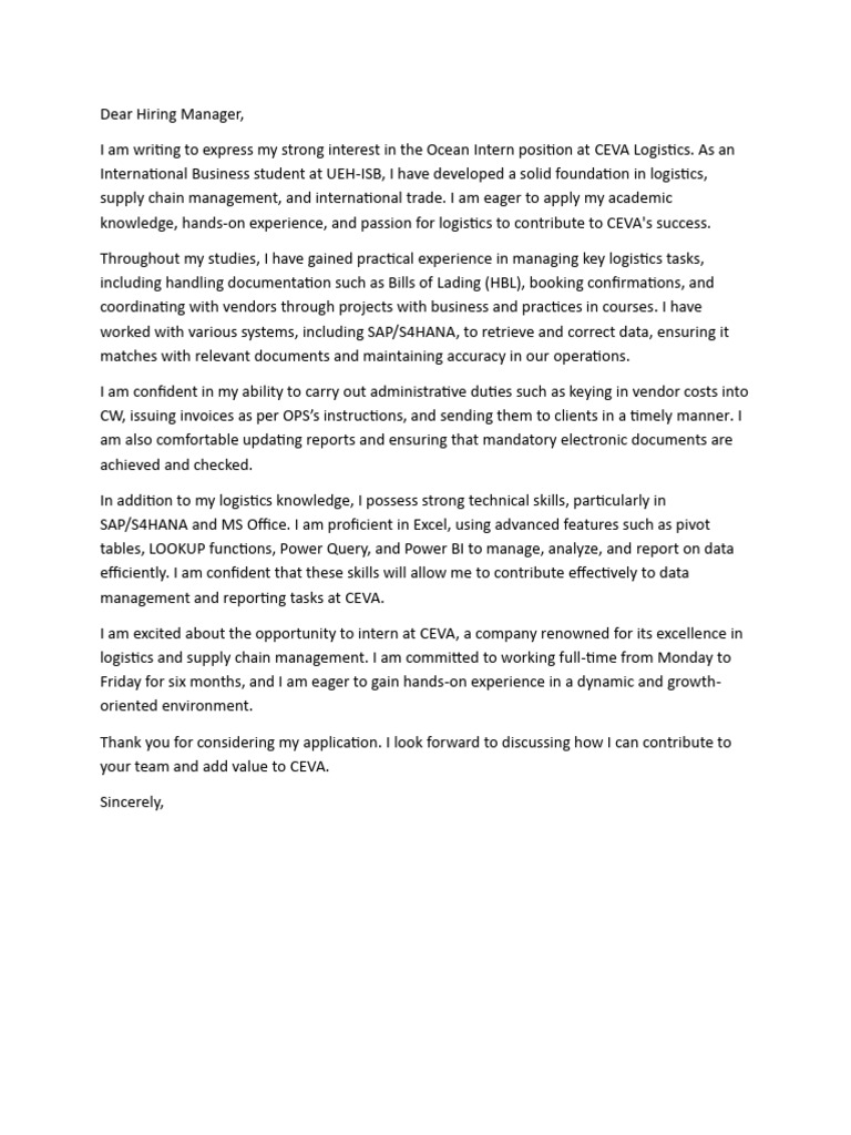 CEVA Ocean Import Intern | PDF | Logistics | Supply Chain Management