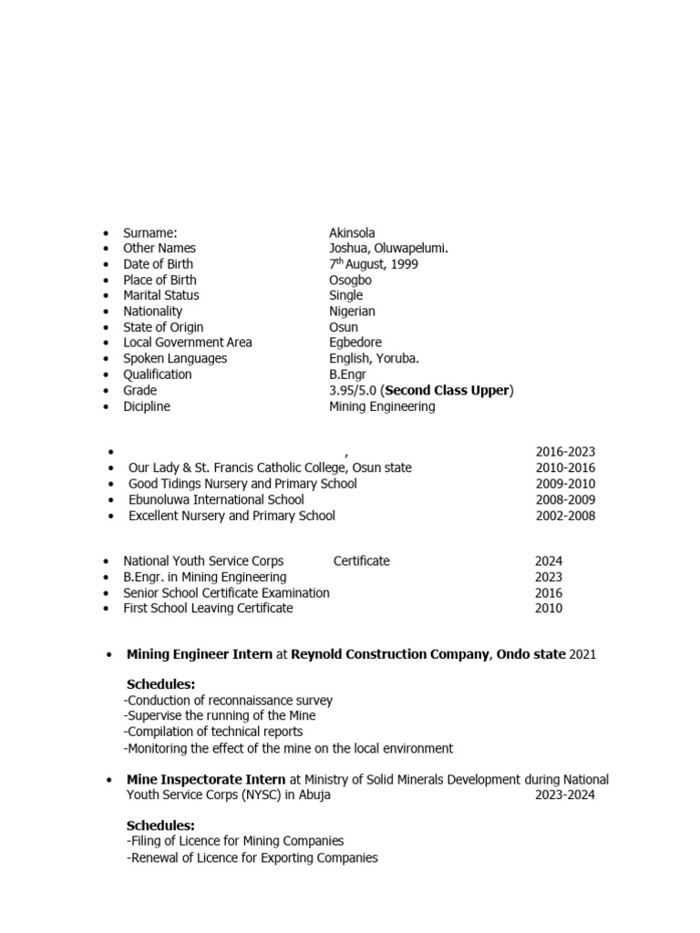 Akinsola Joshua CV (Updated) | PDF