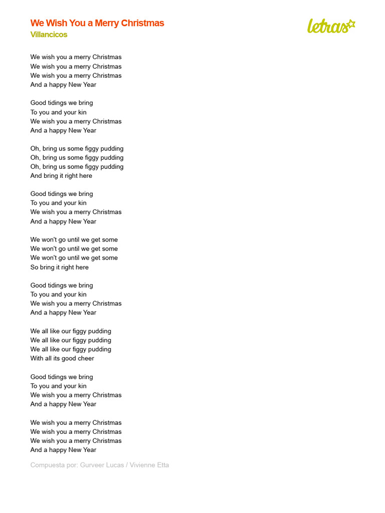 WE WISH YOU A MERRY CHRISTMAS (TRADUCCIÓN) - Villancicos (Impresión ...