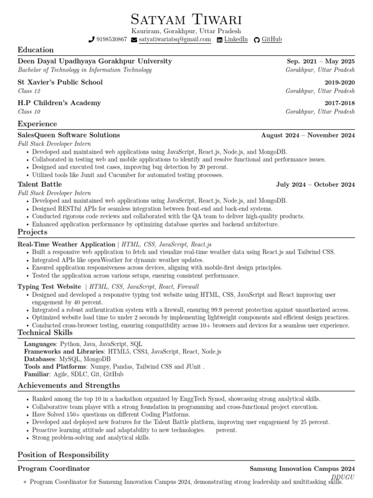 Satyam_Resume | PDF | Java Script | Web Application