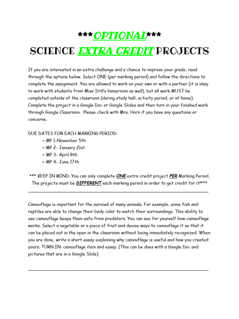 Attachment - PDF - Science Extra Credit Projects | PDF | Camouflage