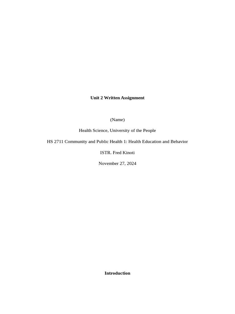 Unit 2 Written Assignment | PDF | Public Health | Health Care