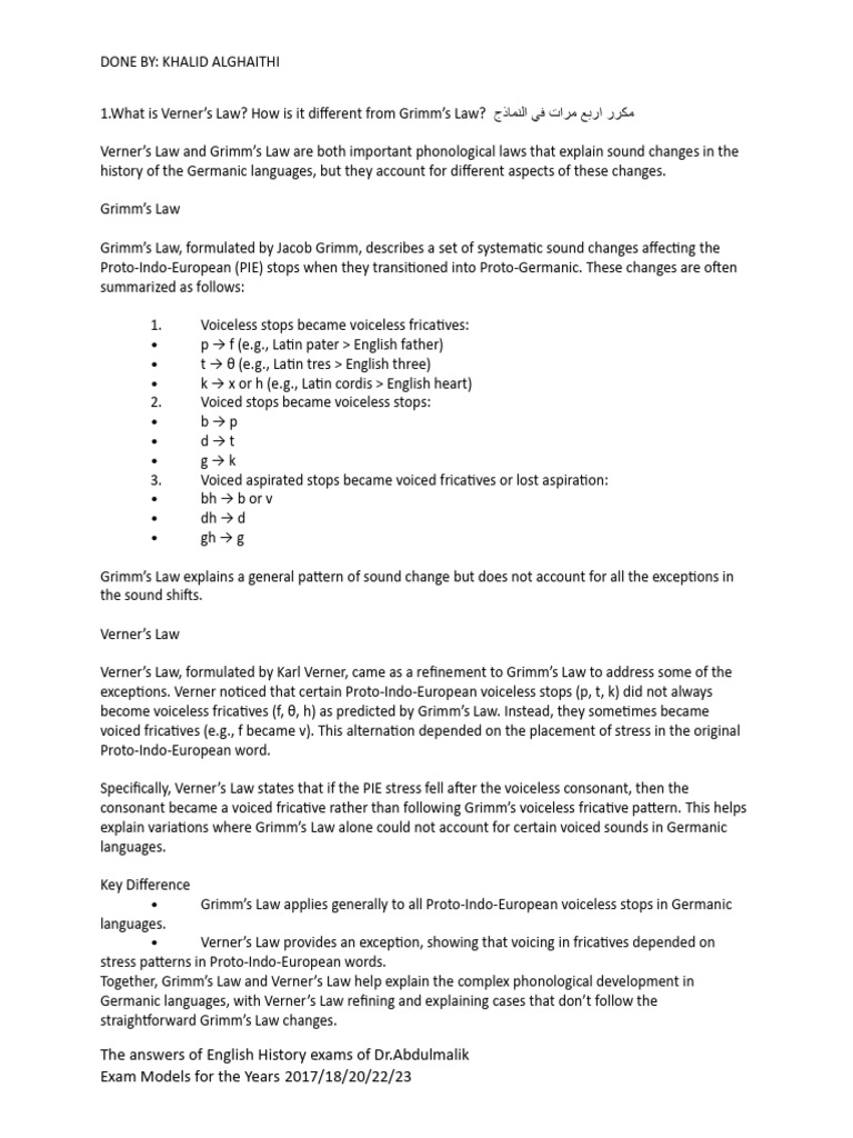 Exams Models Answers of English History | PDF | English Language ...