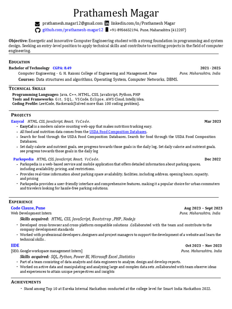 Prathamesh Resume | PDF | Databases | Web Application