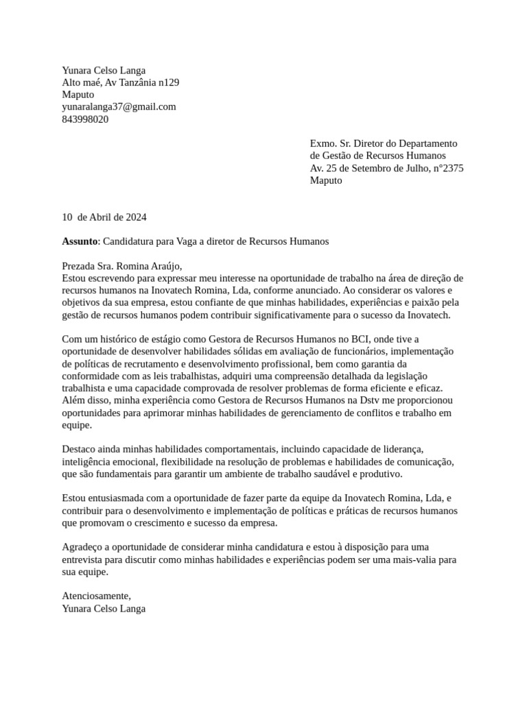 Carta de Candidatura II | PDF