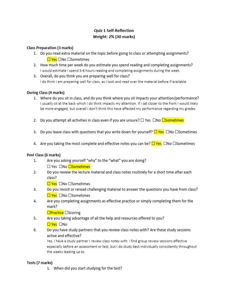Quiz1 Self-Reflection assignment | PDF | Cognitive Science | Cognition