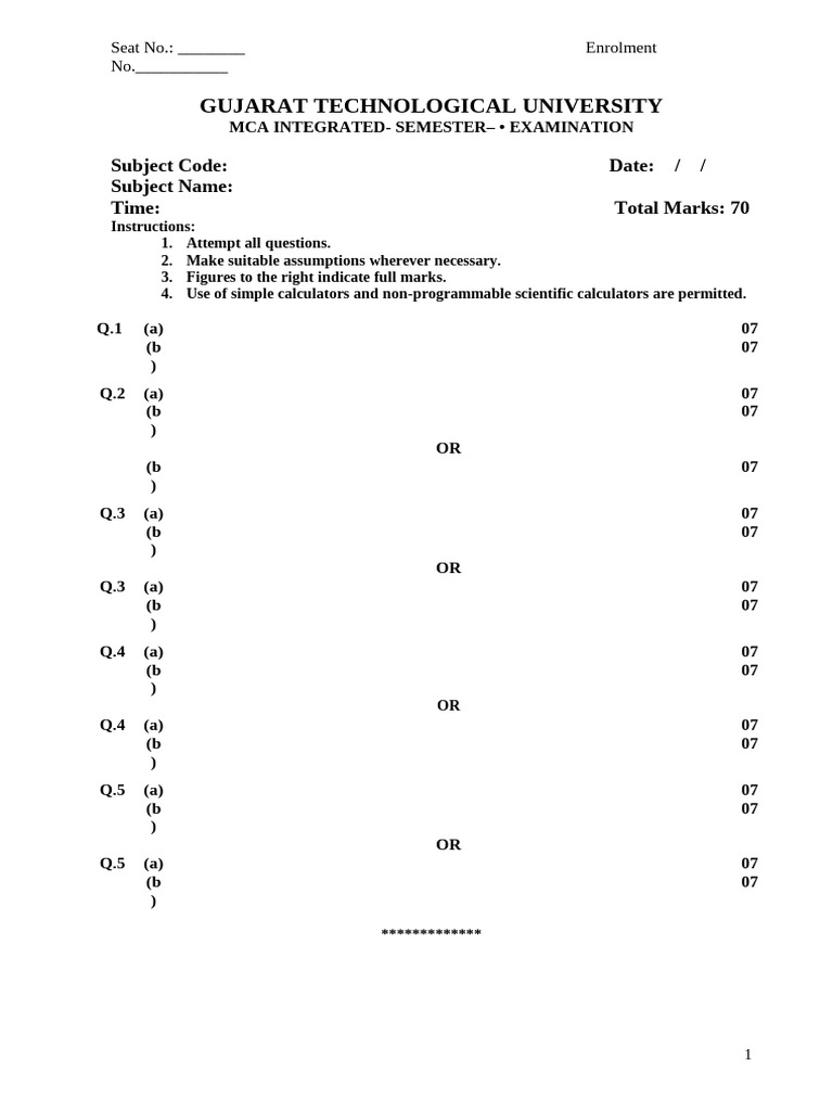 Paper Format - 70 Marks - MCA Integrated | PDF