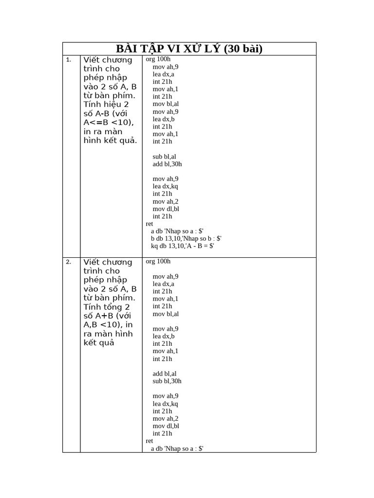 Lap Trinh VXL - 30 Bai | PDF