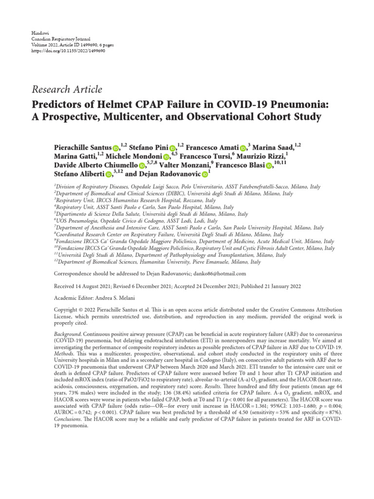 Predictors of Helmet CPAP Failure in COVID-19 Pneumonia | PDF ...