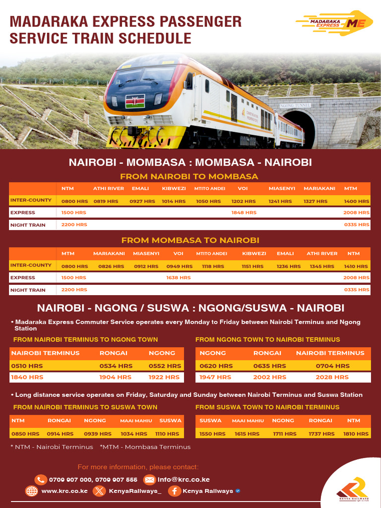 Madaraka Express Schedule and Fares | PDF | Nairobi | Passenger Rail ...