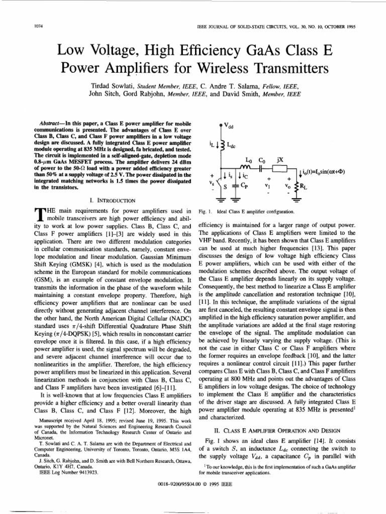 Low Voltage GaAs Class E Amplifiers | PDF | Amplifier | Field Effect ...