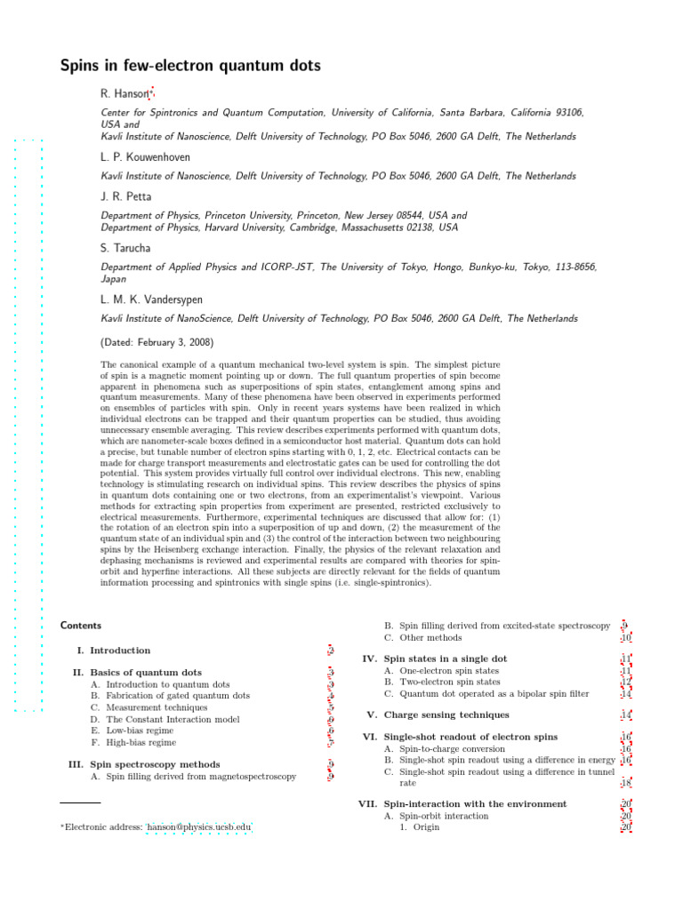 Spins in Few Electron Quantum Dots | PDF | Spin (Physics) | Electron