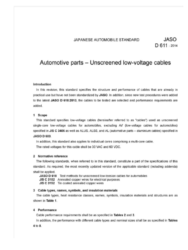 Jaso d11 Automotive Parts-Unscreened Low-Voltage Cables | PDF