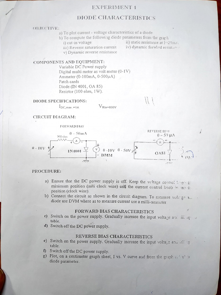 EDC - Exp-1 Diode Char | PDF | Diode | Electrical Resistance And Conductance