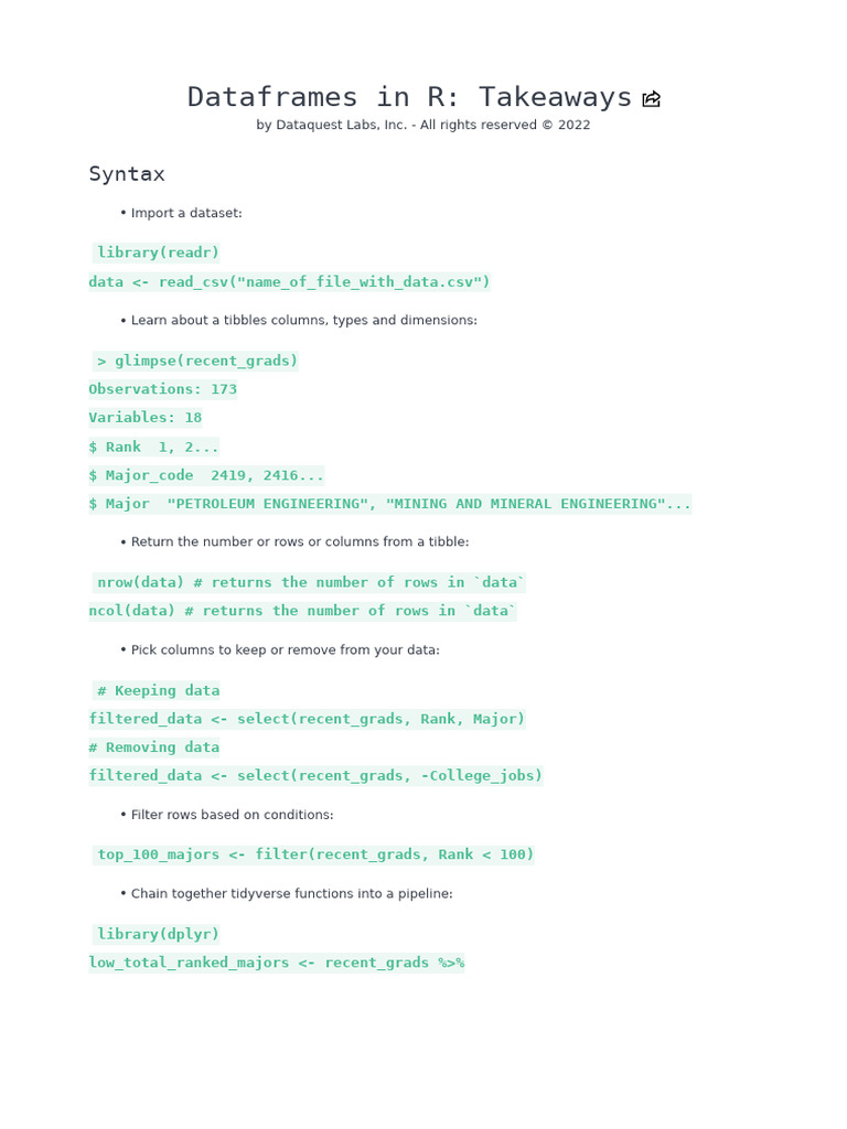 4mission 493 Dataframes in R Takeaways | PDF | Data | Computing