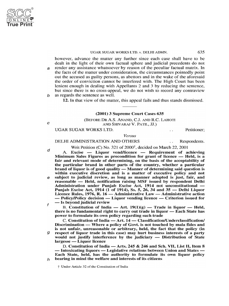 Ugar Sugar Works v. Delhi Administration | PDF | Public Law | Federal ...