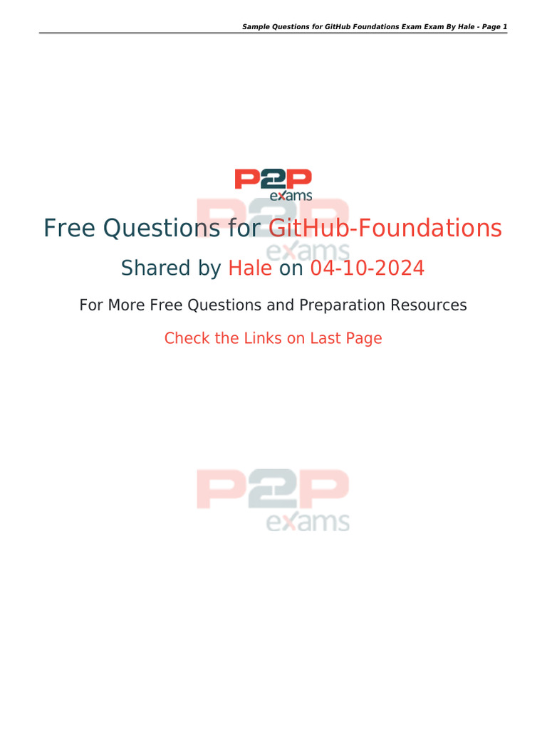 Sample Questions For Github Foundations Exam Exam by Hale | PDF ...