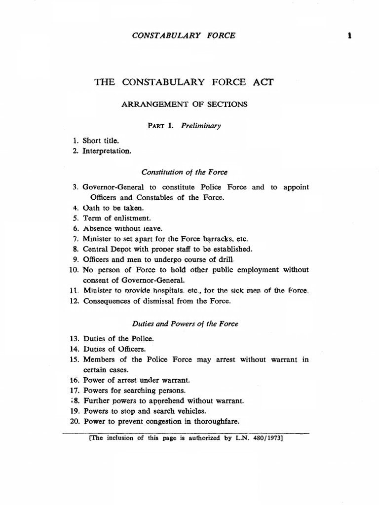 Jamaica Constabulary Force Act Overview | PDF | Arrest | Police