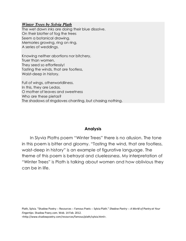 Analysis of Plath's "Winter Trees" | PDF