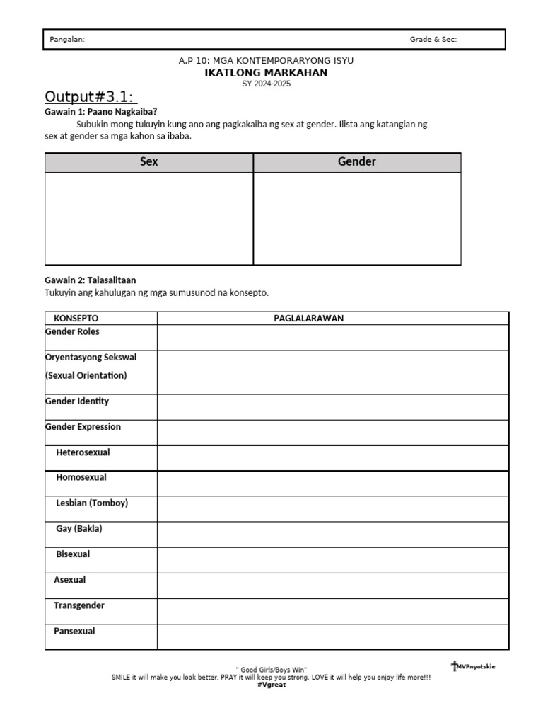 Output3.1 Vocabulary GenderVsSex | PDF