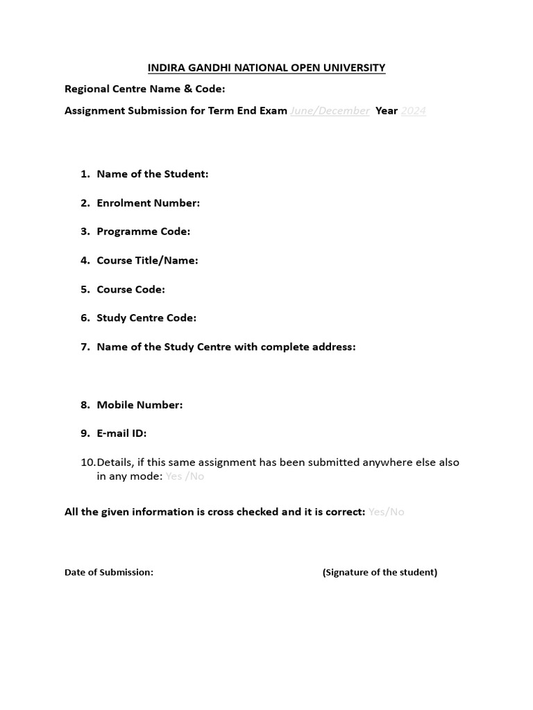 Assignment Cover Page | PDF