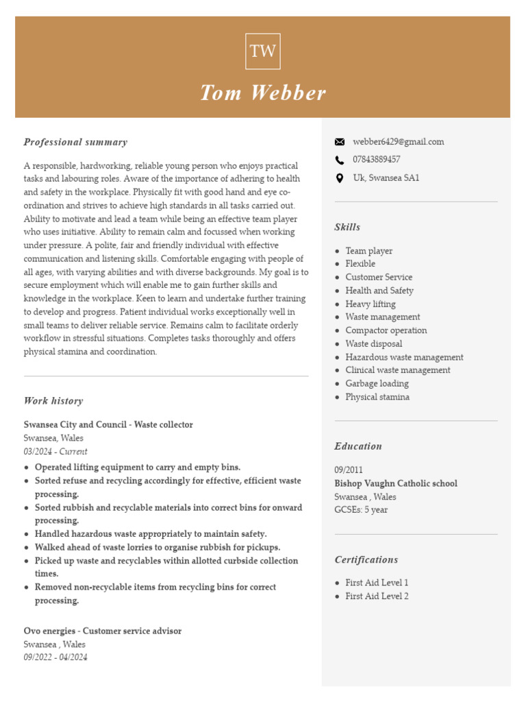 Tom_Webber_CV_2 | PDF | Waste Management