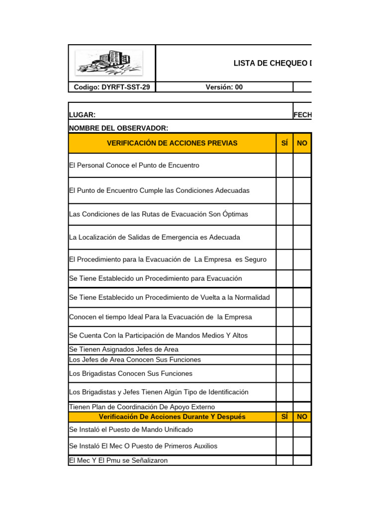 Lista de Chequeo de Simulacro | PDF