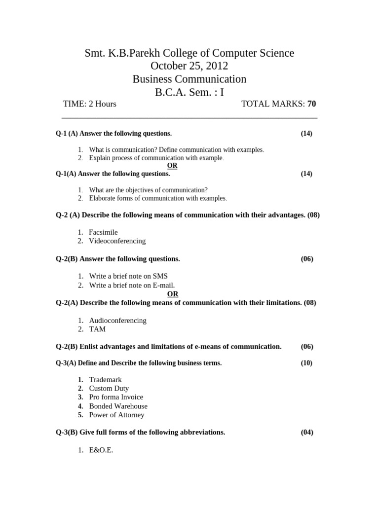 FYBCA-Sem-1 Paper 25 10 2012 | PDF | Business
