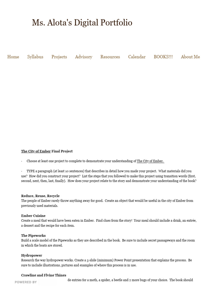 City of Ember Final Project - Ms. Alota's Digital Portfolio | PDF