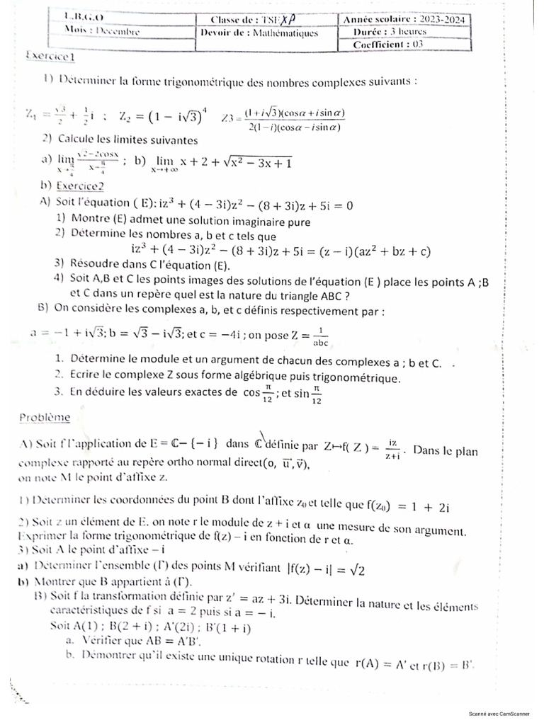 Devoir TSExp Lycée Birgo de Kalaban Coura | PDF
