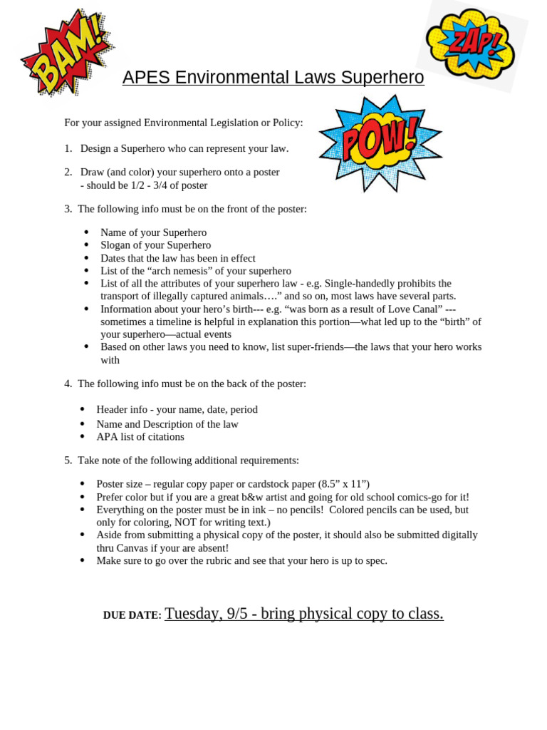 APES Superhero of Environmental Laws Poster assignment | PDF ...