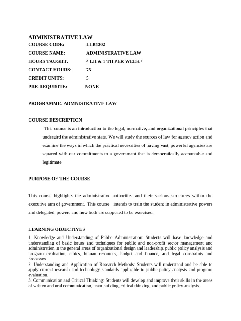 Administrative Law Course Overview | PDF | Administrative Law | Policy ...