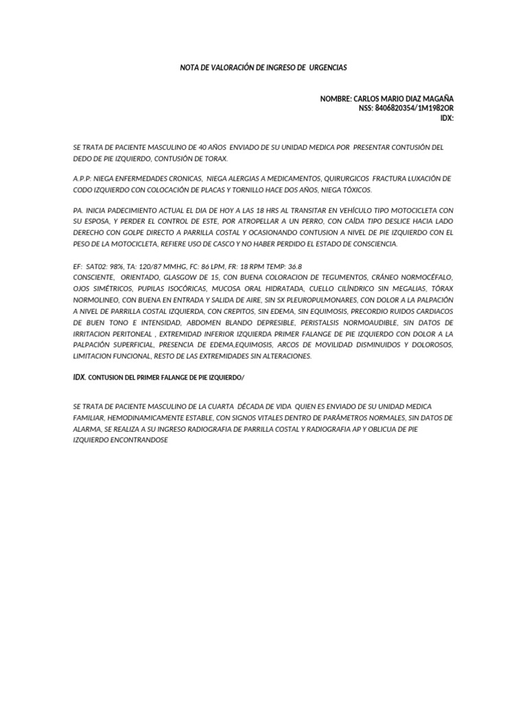 Ejemplo de Nota Medica | PDF