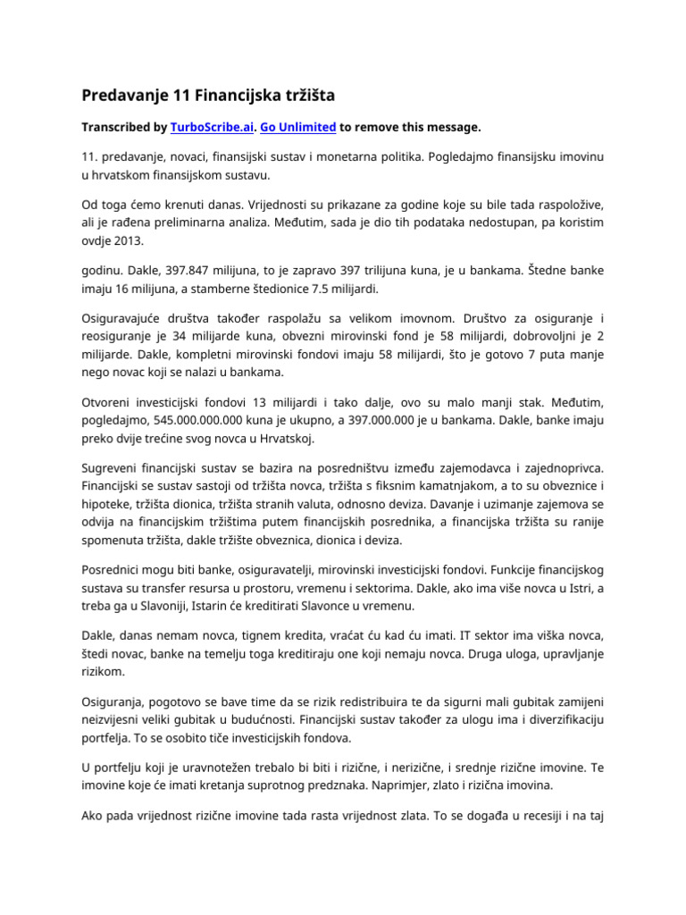 Predavanje 11 Financijska tržišta | PDF