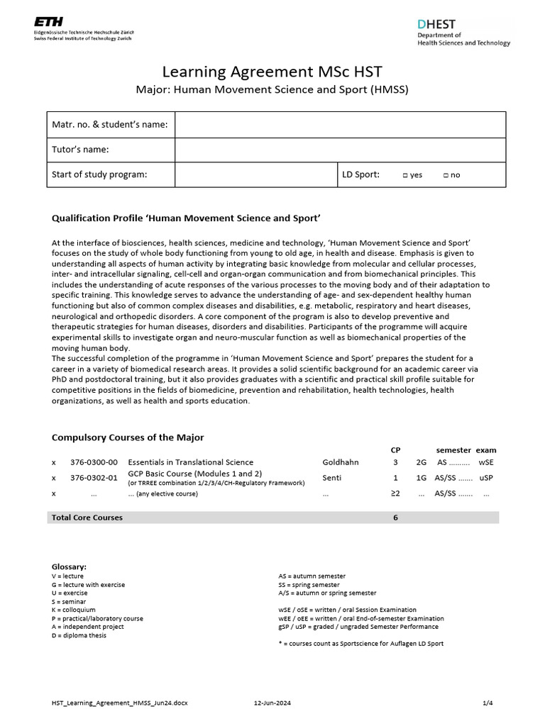 MSC HST Learning Agreement Jun 2024 | PDF