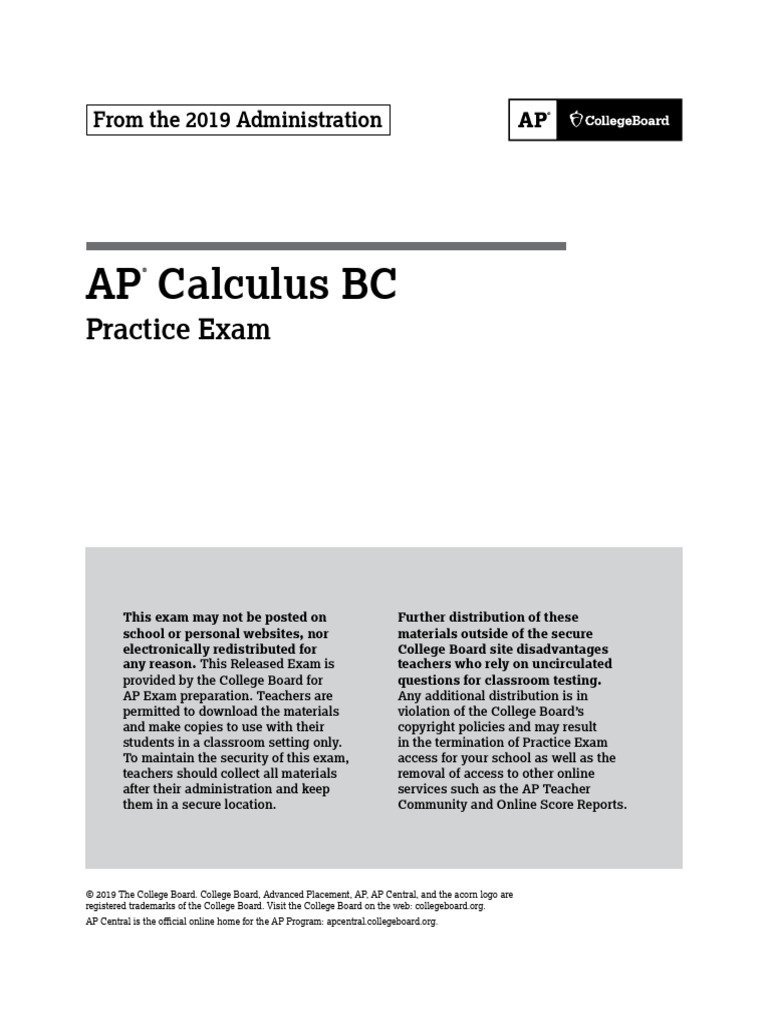 AP Calc BC 2019 | PDF | Calculus | Advanced Placement