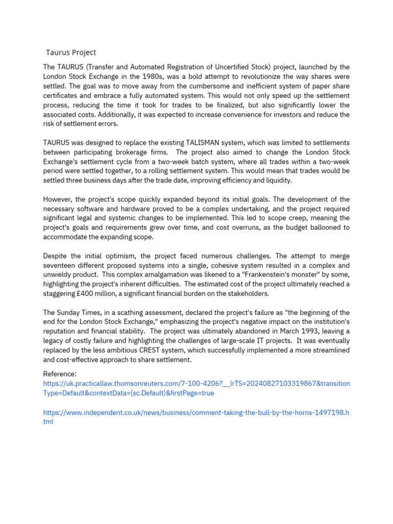 Taurus and Big Dig Project Background Study and Case Study | PDF | Economies