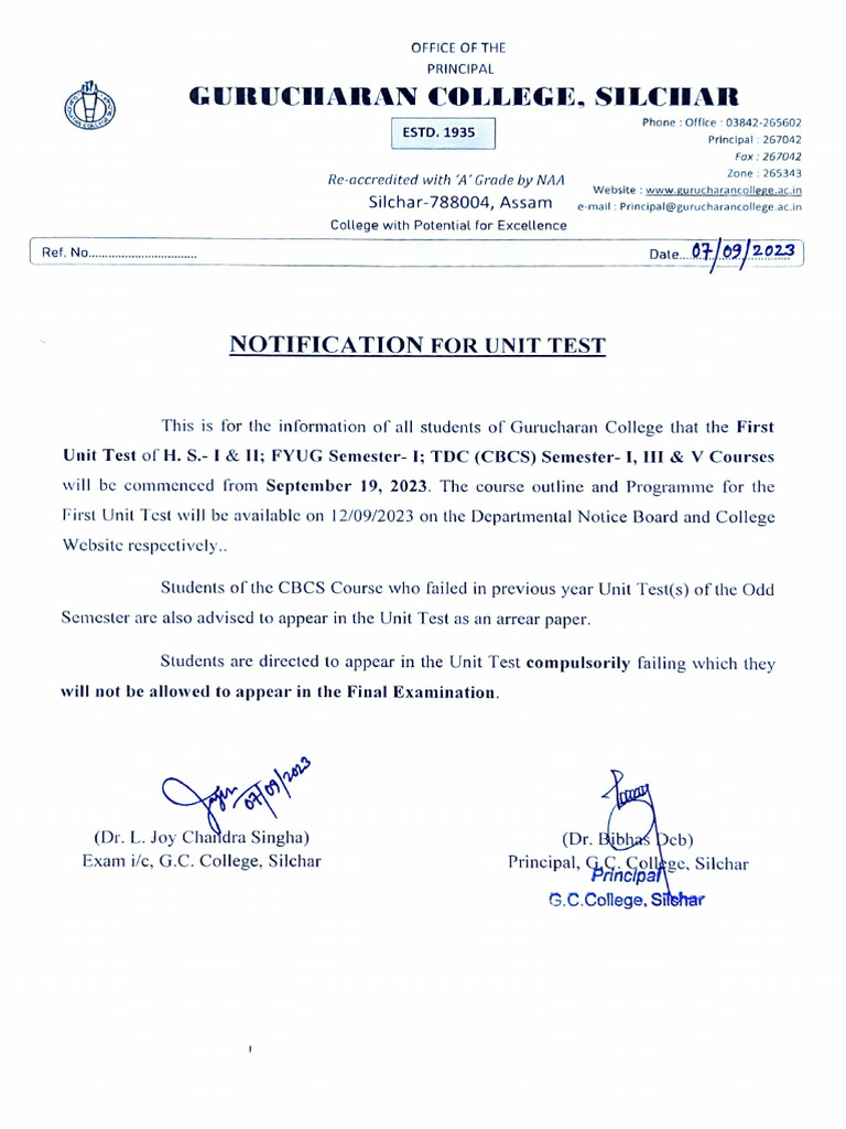 Unit Test Notice | PDF