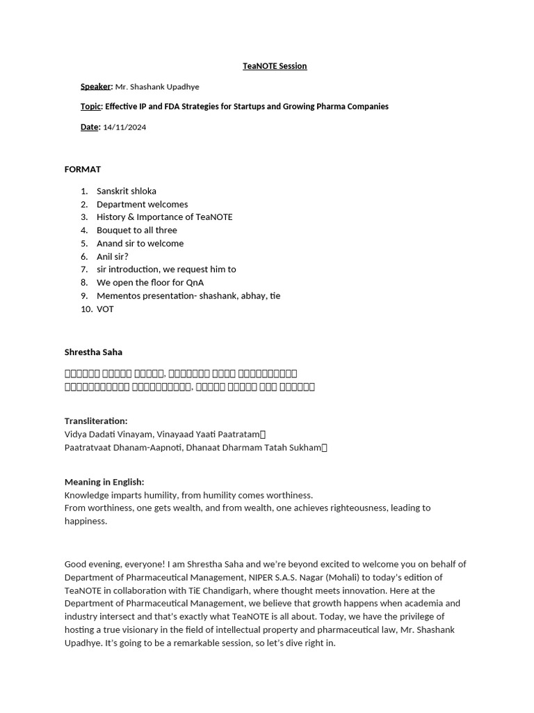 Script - Teanote - Mr. Shashank | PDF