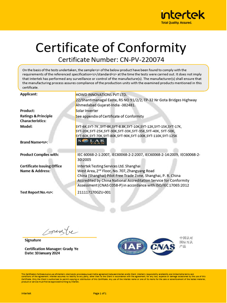 SolarYaan Three Phase (6K To 125K) - IEC Certificates | PDF ...