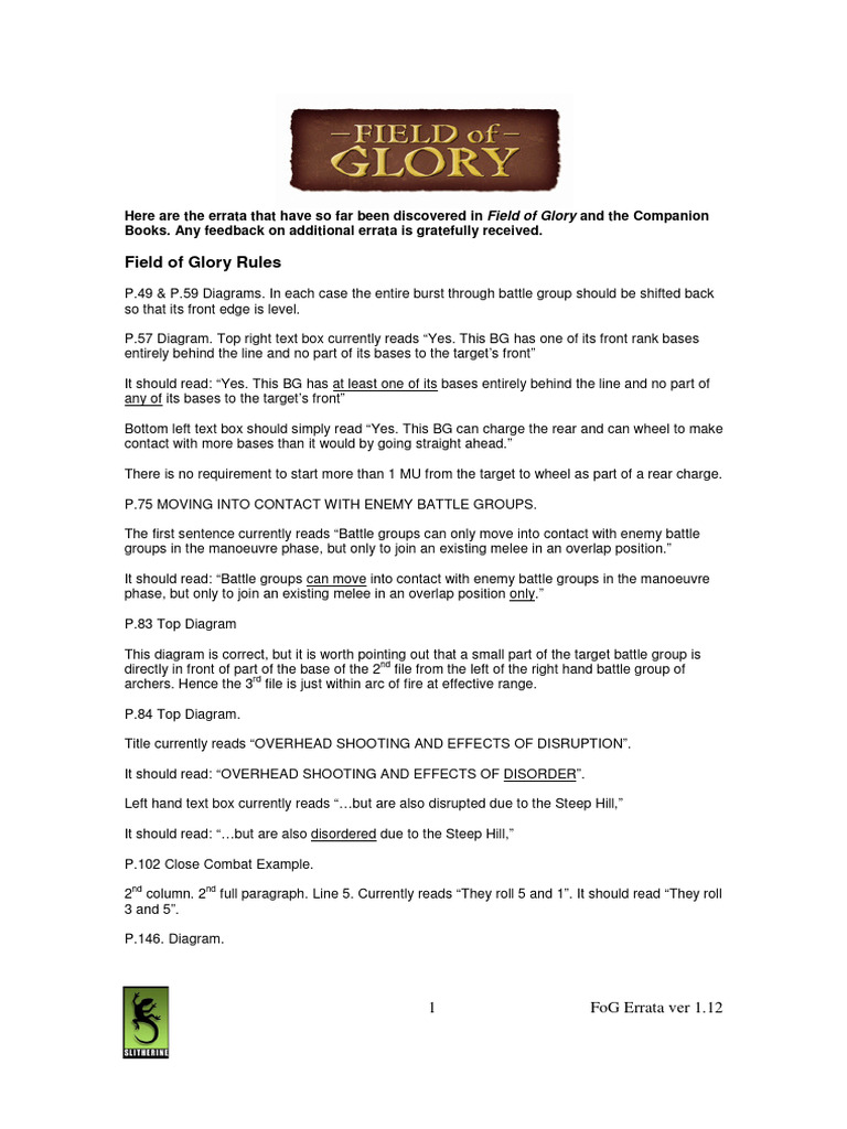 Field of Glory - Errata V1.12 | PDF | Cavalry | Spear