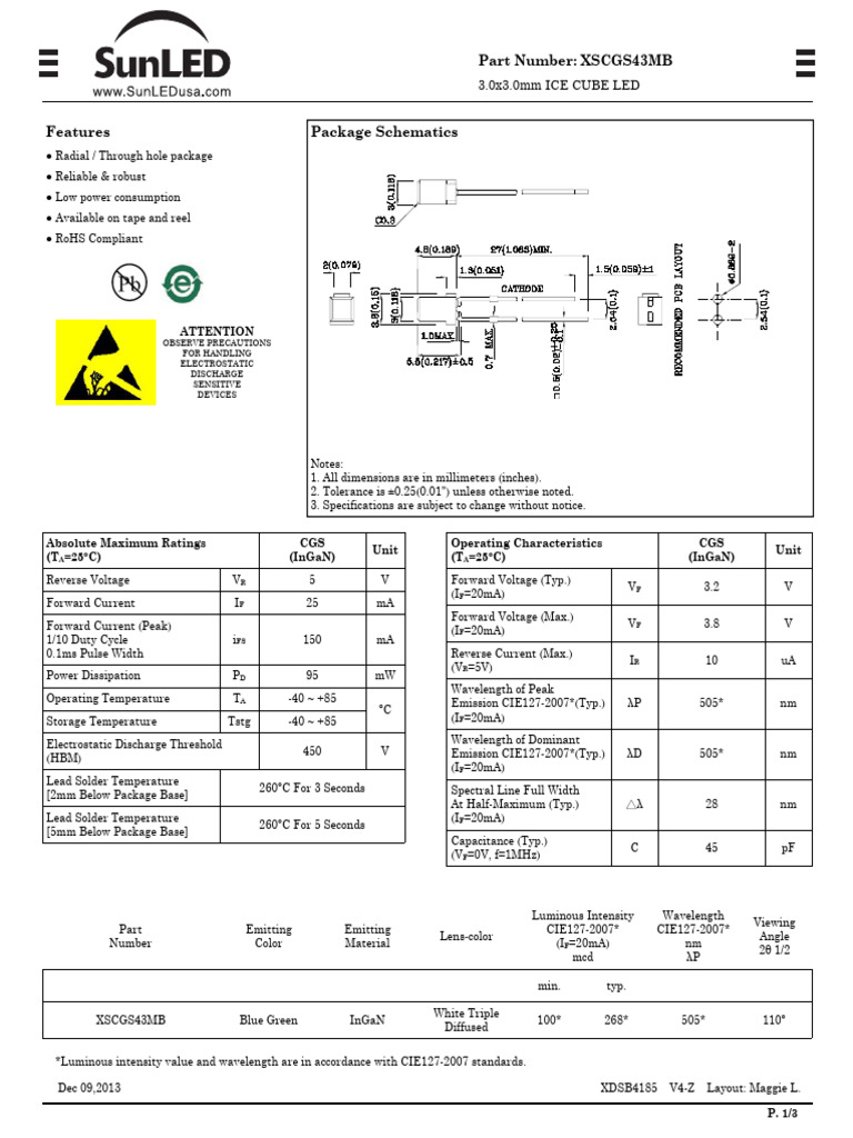 XSCGS43MB | PDF | Light Emitting Diode | Electrical Engineering