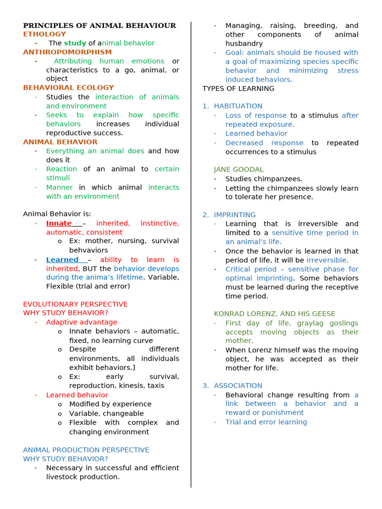 Principles of Animal Behaviour | PDF | Ethology | Learning